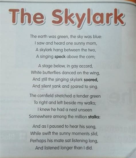 Read The Poem The Skylark And Answer The Following Questionsa