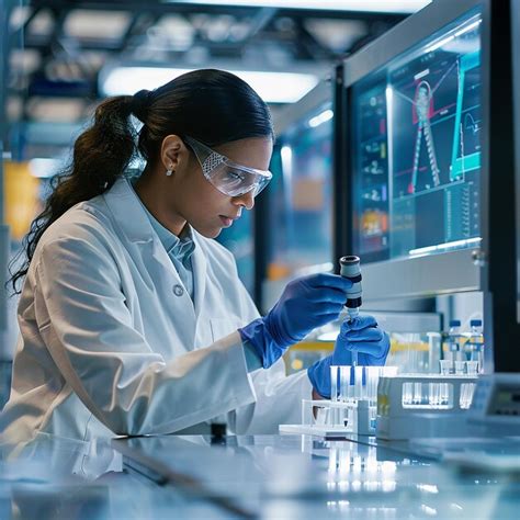 Photo Of Female Scientist In The Lab Bio Technology Premium Ai