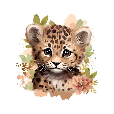 Premium Vector Cute Leopard With Flower Watercolor Illustration