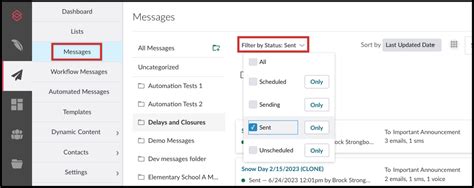 Filter By Message Status Level Finalsite Support