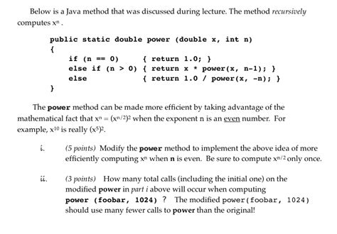 Solved Below Is A Java Method That Was Discussed During Chegg Com