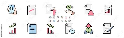 Increase And Decrease Filled Outline Icons Colorful Linear Set Vector Line Icon Finance Chart