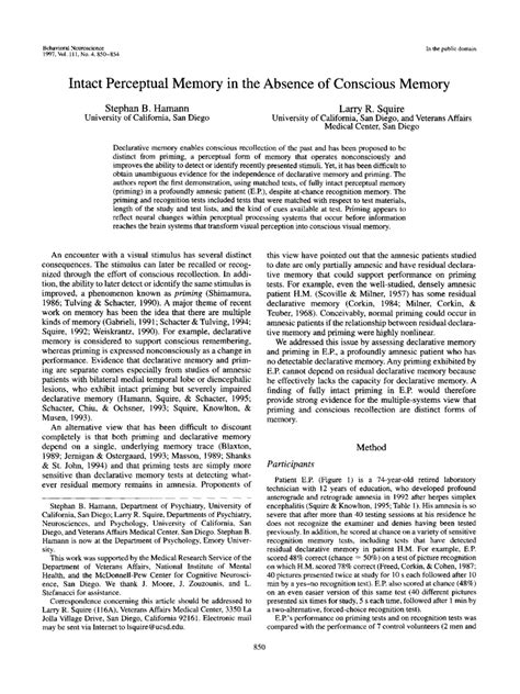 pdf intact perceptual memory in the absence of conscious memory