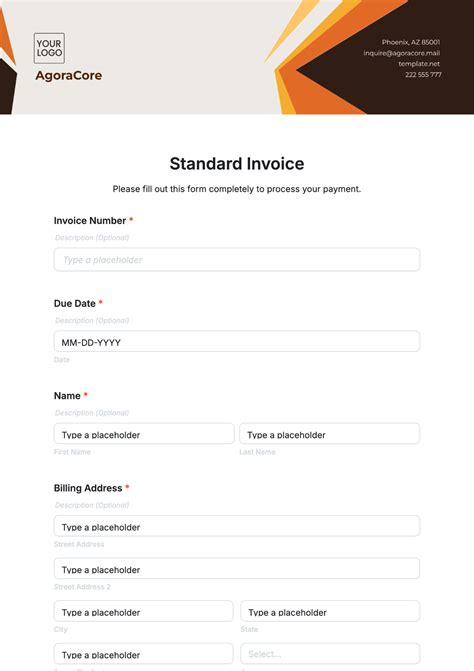 Free Standard Invoice Template To Edit Online