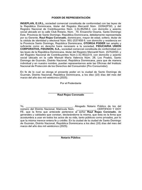 Poder De Representación A Fiduciaria Pdf