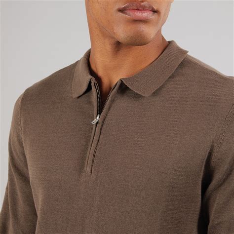 Buy Another Influence Mens Knitted Long Sleeve Polo Dark Brown