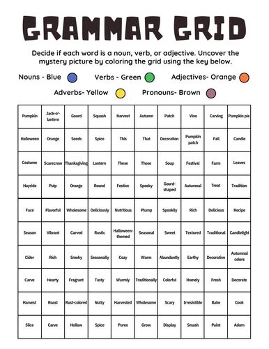 Grammar Grid Mystery Picture Pumpkin Teaching Resources