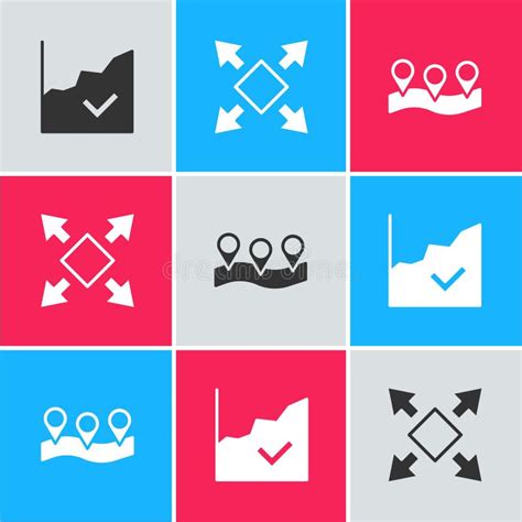 Set Financial Growth Increase Many Ways Directional Arrow And Location Icon Vector Stock