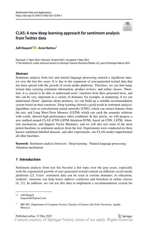 Clas A New Deep Learning Approach For Sentiment Analysis From Twitter Data Request Pdf