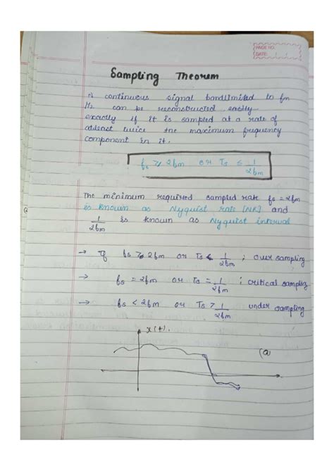 Sampling Theorem U[5] Page No Date Sampling Theorem N Continuous Signal Bandlimited To Fm H2