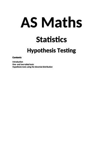 Maths A Level New Spec Hypothesis Testing Notes And Examples Year 1 Teaching Resources