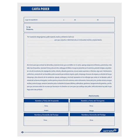 Carta Poder Carta Poder De Fill Online Printable Fillable Blank