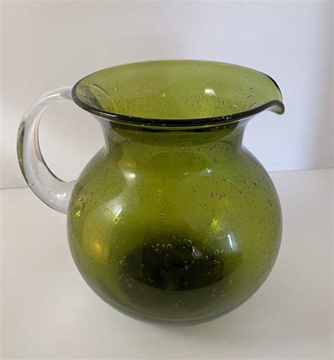 Bubble Glass Pitcher Green Handmade Etsy