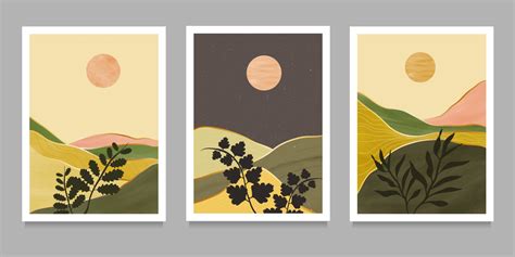 Set Of Creative Minimalist Hand Painted Illustrations Of Mid Century