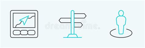 Set Line Location With Person Gps Device Map And Road Traffic Sign
