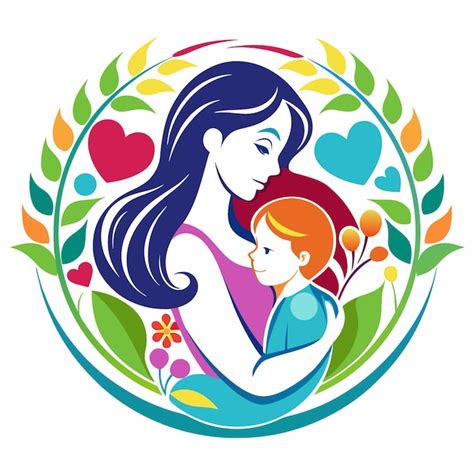 Une Mère Et Son Enfant Sont Dans Un Cercle De Cœurs Vecteur Premium