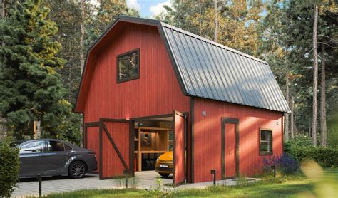 Gambrel Roof Garage Plans With Loft Diy Two Car Barn Style Garage Etsy