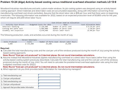Solved Problem 13 24 Algo Activity Based Costing Versus