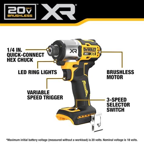 Dewalt Xr 20 Volt Max 14 In Brushless Cordless Impact Driver 2 Batteries Charger And Soft Bag