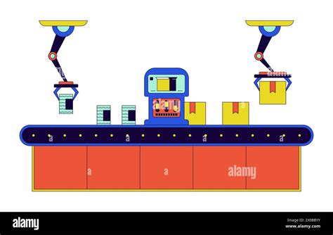 Factory Assembly Line Boxes 2d Linear Cartoon Object Stock Vector Image
