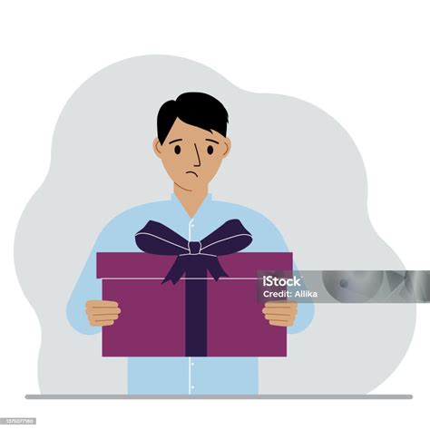 슬픈 남자가 손에 활이 달린 커다란 선물 상자를 들고 있다 벡터 기념일에 대한 스톡 벡터 아트 및 기타 이미지 기념일 남자 놀라움 Istock