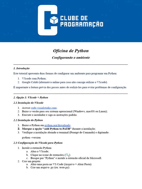 Configurando Ambiente Python Vscode E Colab Pdf