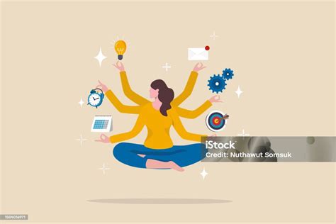 멀티태스킹 또는 프로젝트 작업 또는 작업 효율성 생산성 또는 시간 관리 작업량 균형 또는 업무 책임 개념 여러 손을 가진