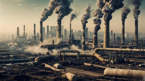 Paisaje Industrial Con Chimeneas Que Emiten Humo Y Vapor Foto Premium