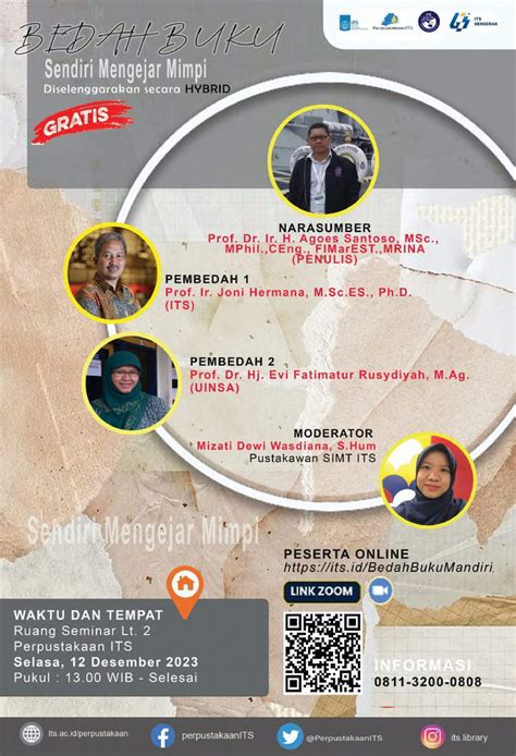 Invitation To Book Review Titled “sendiri Mengejar Mimpi ” By Prof Dr Ir H Agoes Santoso