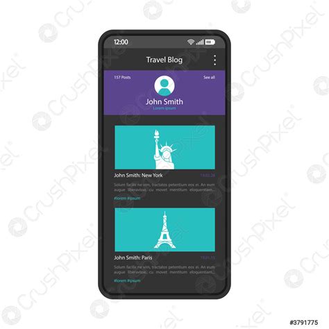 Travel Blog Smartphone Interface Vector Template Stock Vector 3791775