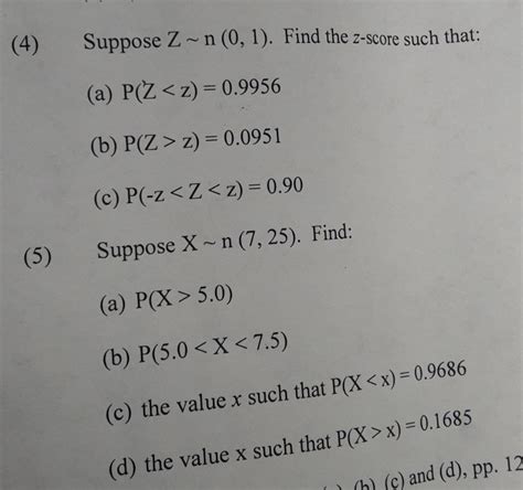 solved 4 suppose z n 0 1 find the z score such that