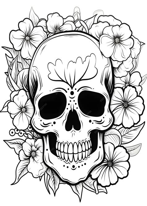 Skull Coloring Pages With Flowers