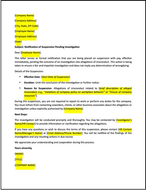 Letter Of Suspension Pending Investigation Of Misconduct Free Template