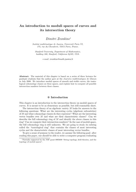 An Introduction To Moduli Spaces Of Curves And Its Intersection Theory Docslib