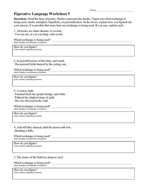 Figurative Language Worksheet 5 Preview