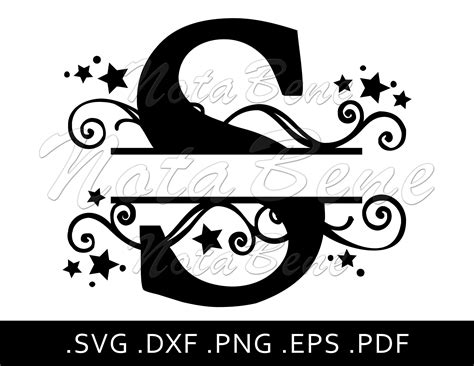S Split Monogram Svg Split Letter S Svg Swirls Stars Divided Initial S