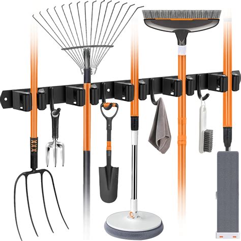 Omerima 1 Stück Besenhalterung Wand 5 Halter 4 Haken Edelstahl Gerätehalter Selbstklebend