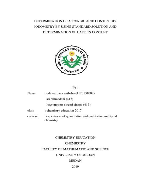 Determination Of Ascorbic Acid Content By Iodometry By Using Standard Solution And Determination