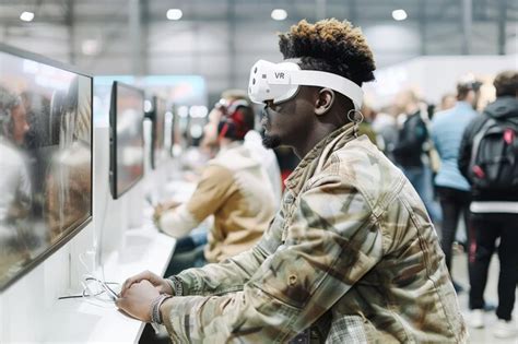 man using vr in a public exhibition highlighting the integration of