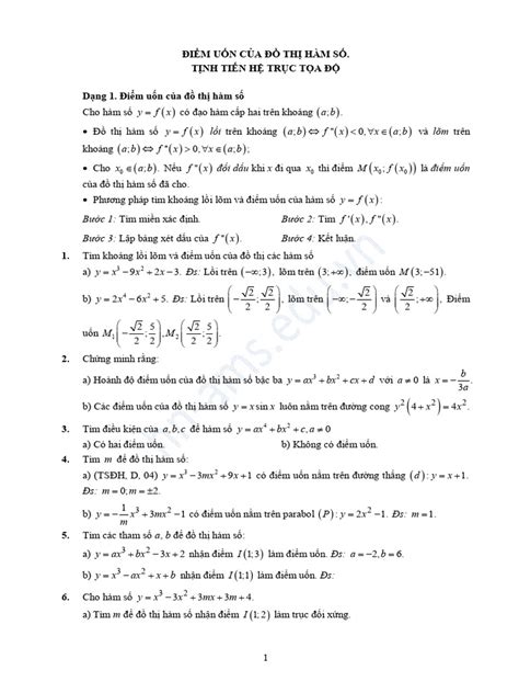 Giai Tich 12 Diem Uon Cua Do Thi Ham So Tinh Tien He Truc Toa Do Pdf