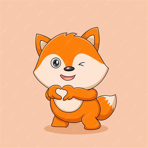 Premium Vector Cute Fox Forming Love With Her Hands Illustration