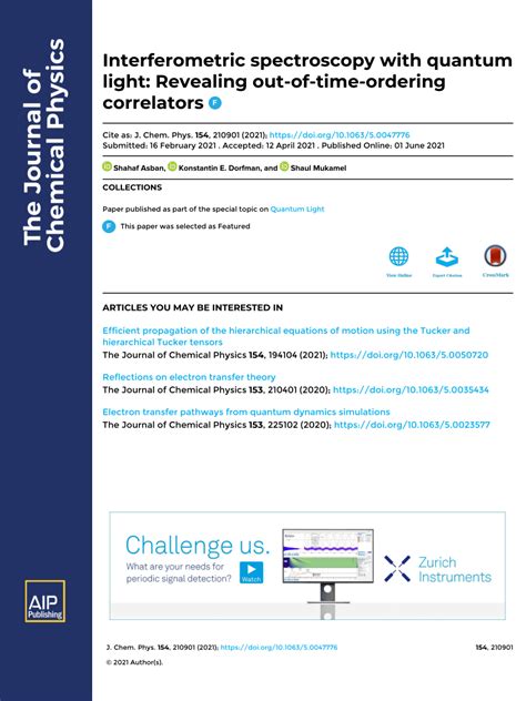 Pdf Interferometric Spectroscopy With Quantum Light Revealing Out Of