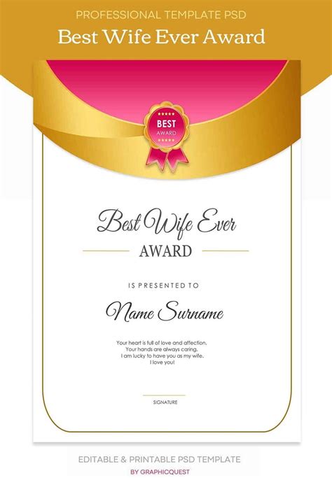 Best Wife Ever Award 2 Professional Templates Psd