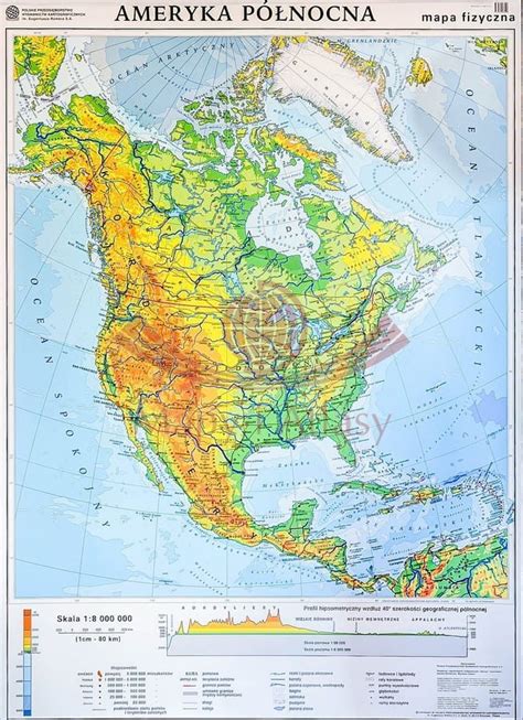 Ameryka Północna Dwustronna Mapa ścienna Ogólnogeograficzna Fizyczna