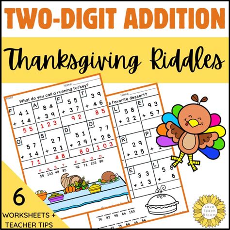 Two Digit Addition Thanksgiving Math Riddles For 2nd Grade Fun