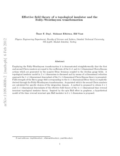 Pdf Effective Field Theory Of A Topological Insulator And The