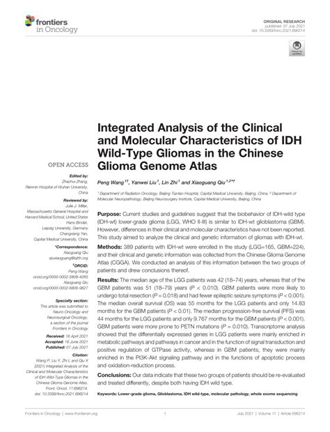Pdf Integrated Analysis Of The Clinical And Molecular Characteristics Of Idh Wild Type Gliomas