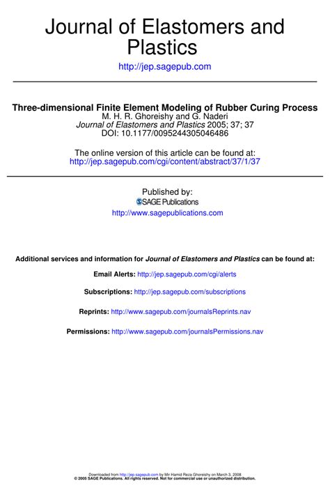 Pdf Three Dimensional Finite Element Modeling Of Rubber Curing Process