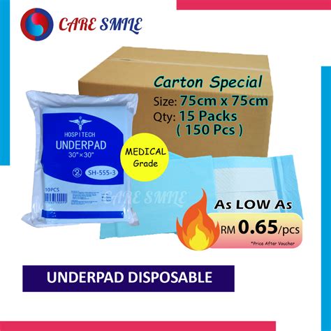 Underpad Hospitech Absorbent 4 Ply 75cm X 75cm Pelapik Tilam Kencing