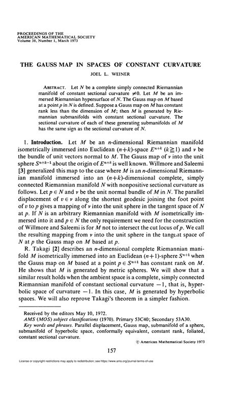 Pdf The Gauss Map In Spaces Of Constant Curvature
